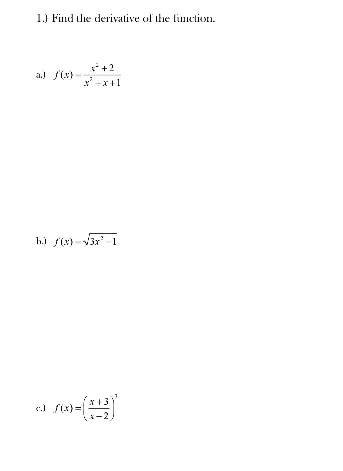 Solved 1.) Find the derivative of the function. a.) | Chegg.com