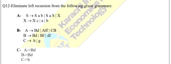 Solved Q12-Eliminate left recursion from the following given | Chegg.com