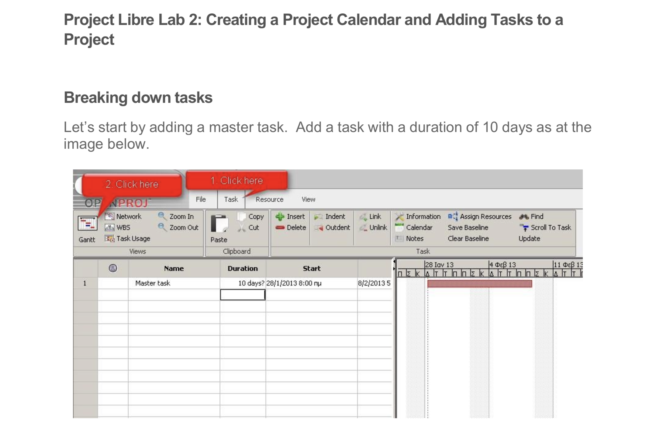 Project Libre Lab 2: Creating a Project Calendar and | Chegg.com