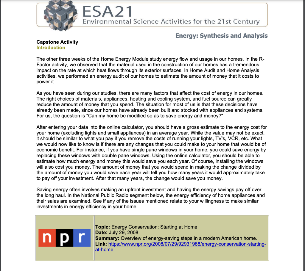 Capstone Activity Introduction The other three weeks | Chegg.com