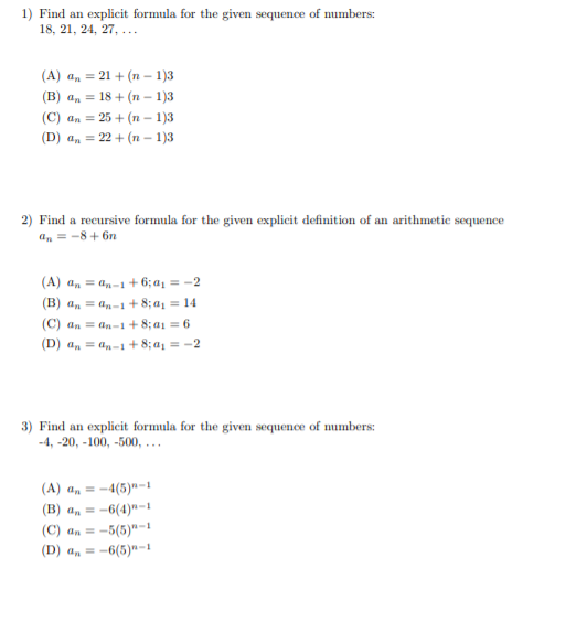 Solved 4) Find a recursive formula for the given explicit | Chegg.com