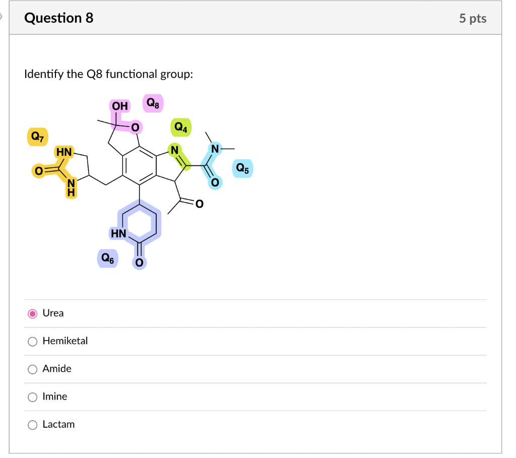 Solved Identify the Q8 functional group: Urea Hemiketal | Chegg.com