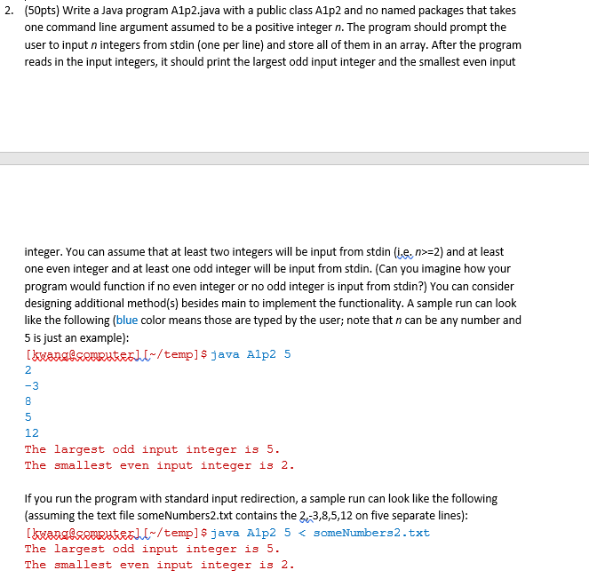 Solved (50pts) Write a Java program A1p2.java with a public | Chegg.com