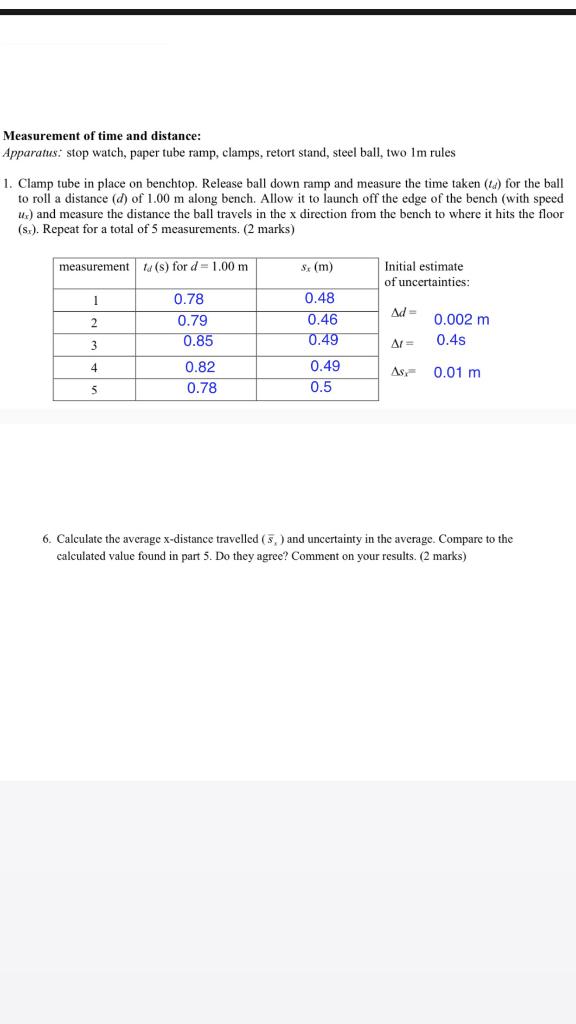 Solved Measurement of time and distance: Apparatus: stop | Chegg.com