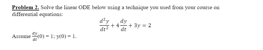 Solved Problem 2. Solve the linear ODE below using a | Chegg.com