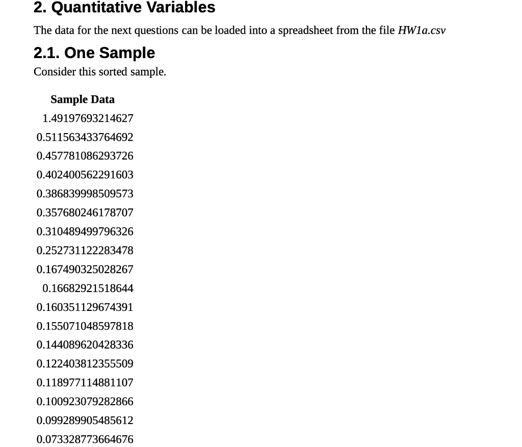 Solved 2. Quantitative Variables The data for the next | Chegg.com