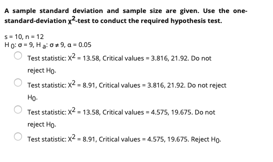 Solved A sample standard deviation and sample size are | Chegg.com