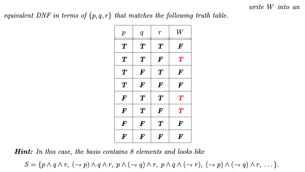 Solved write W into an equivalent DNF in terms of {p,q,r} | Chegg.com