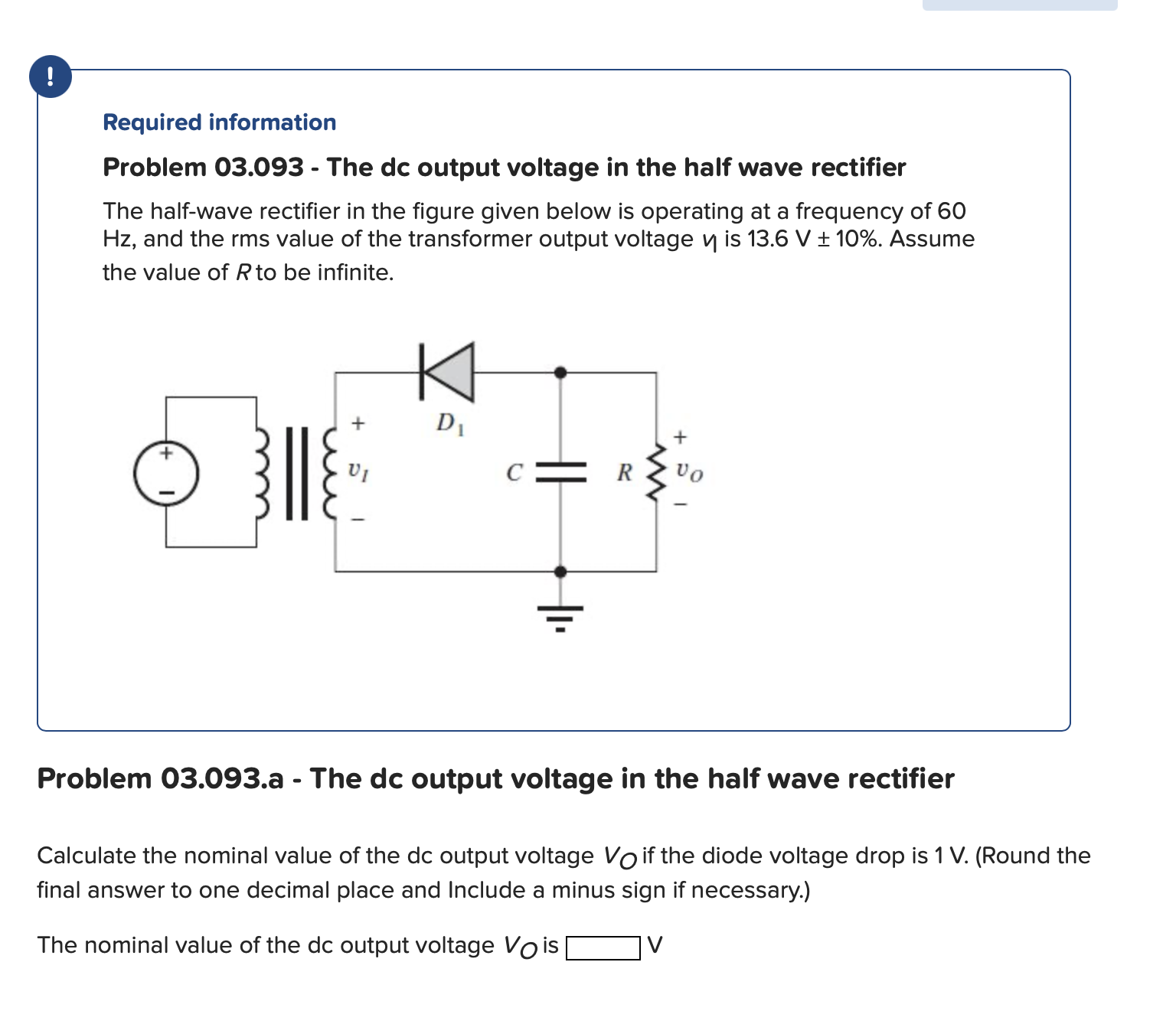 Solved Required information Problem 03.093 - The dc output | Chegg.com