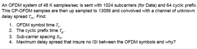 Solved An OFDM system of 48 K samples/sec is sent with 1024 | Chegg.com