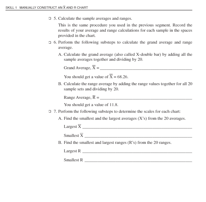 SKILL 1 MANUALLY CONSTRUCT AN X AND R CHART Procedure | Chegg.com