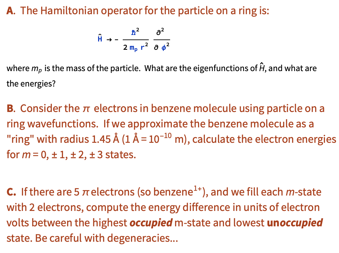 A. The Hamiltonian operator for the particle on a | Chegg.com