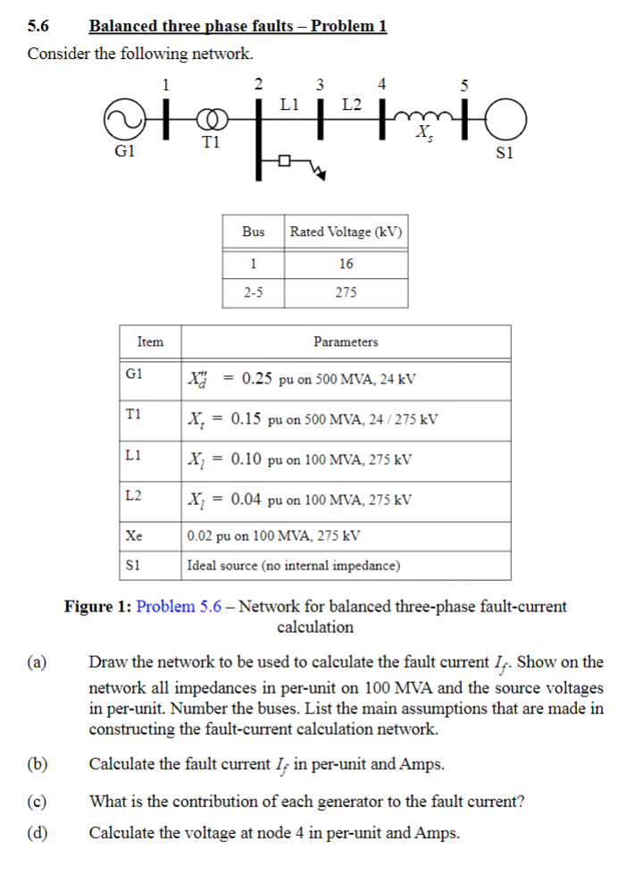 Solved 5.6 Balanced three phase faults - Problem 1 Consider | Chegg.com