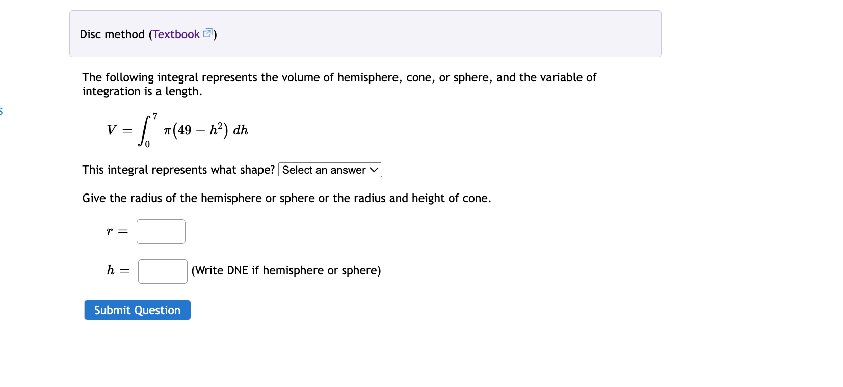 Solved The following integral represents the volume of | Chegg.com