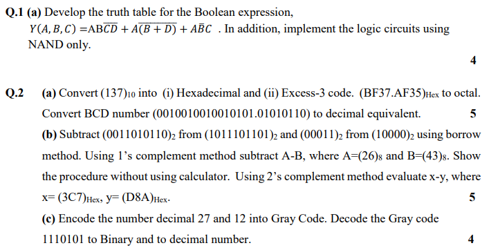 Solved Q.1 (a) Develop the truth table for the Boolean | Chegg.com