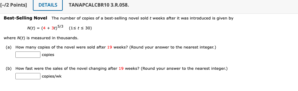 Solved [-12 Points) DETAILS TANAPCALCBR10 3.R.058. | Chegg.com