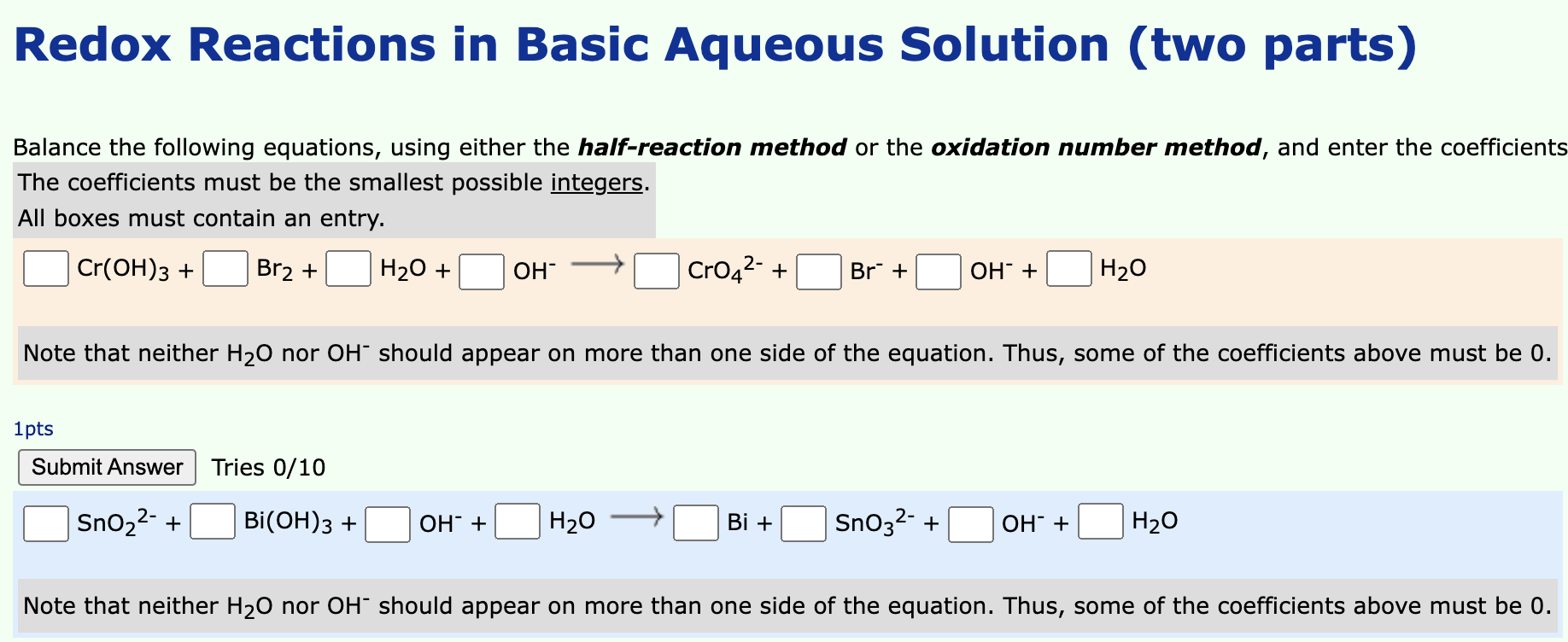 Solved Redox Reactions in Basic Aqueous Solution (two parts) | Chegg.com