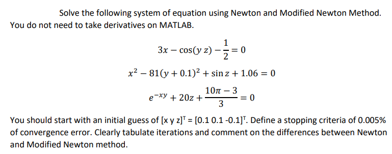 Solved Solve the following system of equation using Newton | Chegg.com