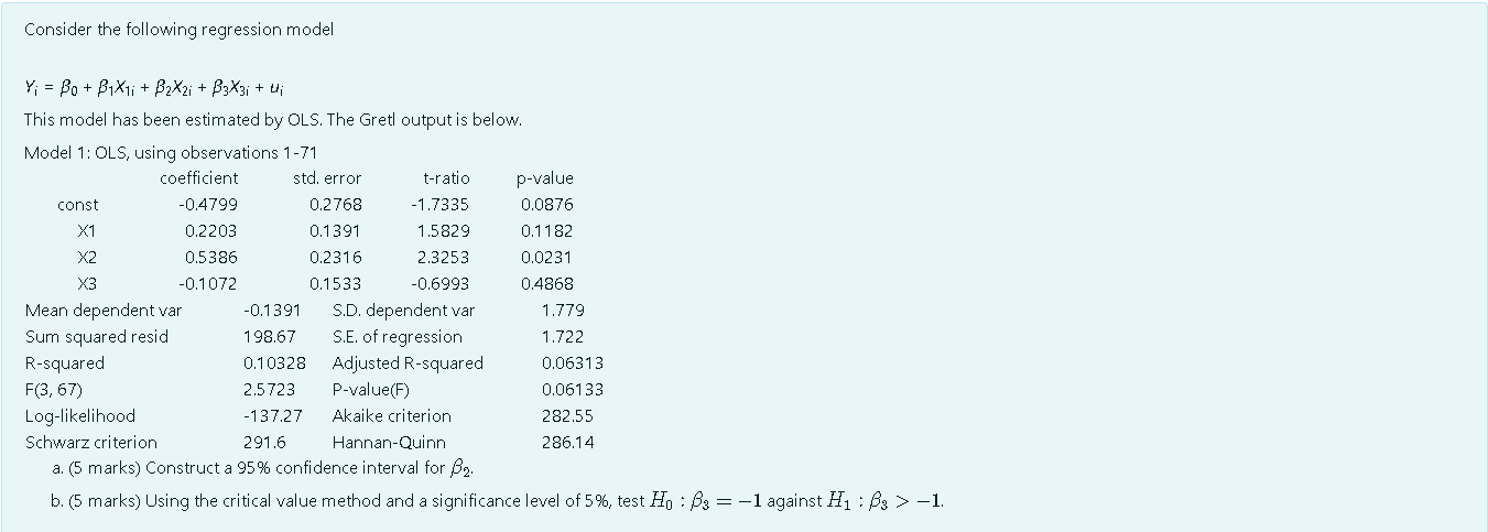 Solved Consider the following regression model Vi = Bo + | Chegg.com