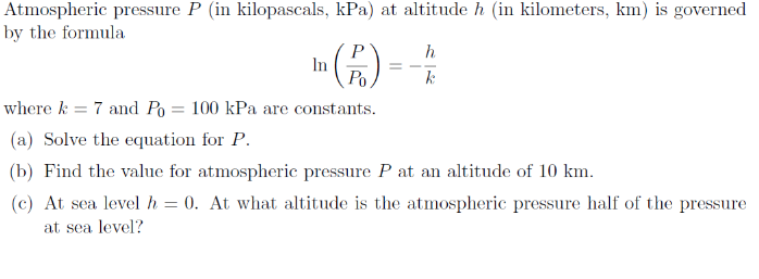 Solved Atmospheric pressure P (in kilopascals, kPa) at | Chegg.com