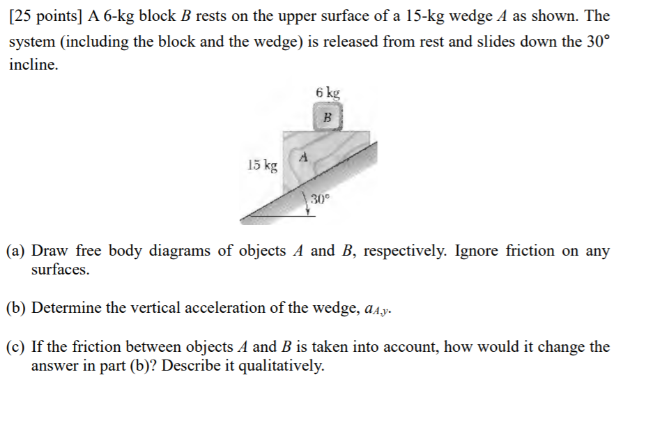 Solved [25 points] A 6-kg block B rests on the upper surface | Chegg.com