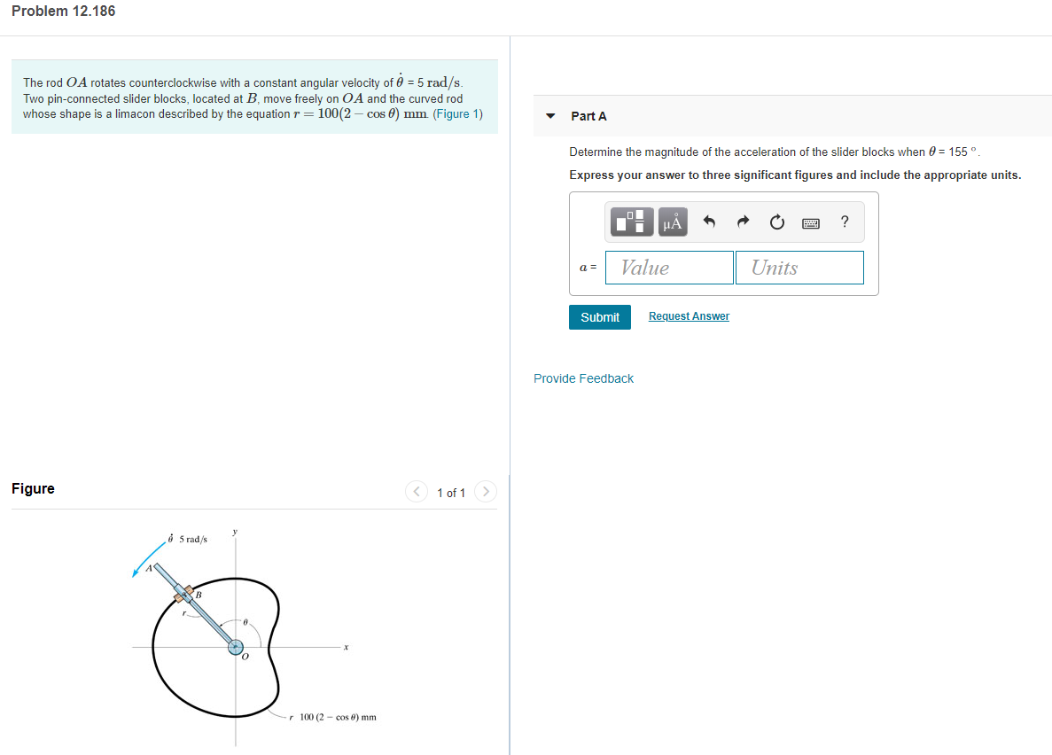 Solved Problem 12.186 The rod O A rotates counterclockwise | Chegg.com