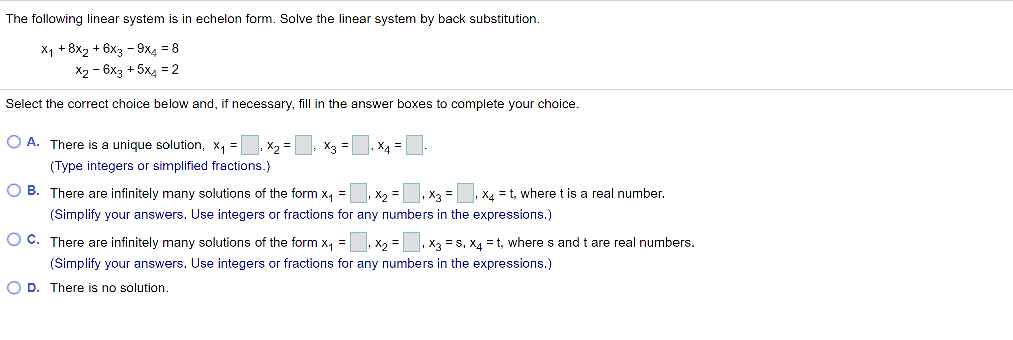 Solved The following linear system is in echelon form. Solve | Chegg.com
