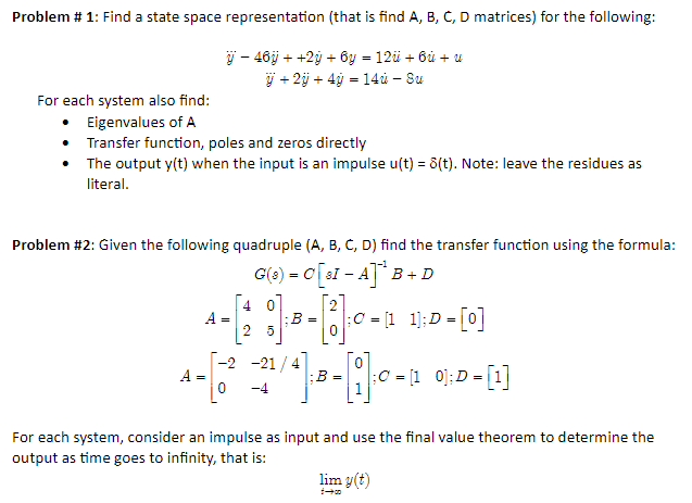 Solved Problem \# 1: Find a state space representation (that | Chegg.com