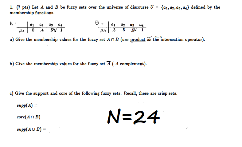 Solved 1. (7 pts) Let A and B be fuzzy sets over the | Chegg.com