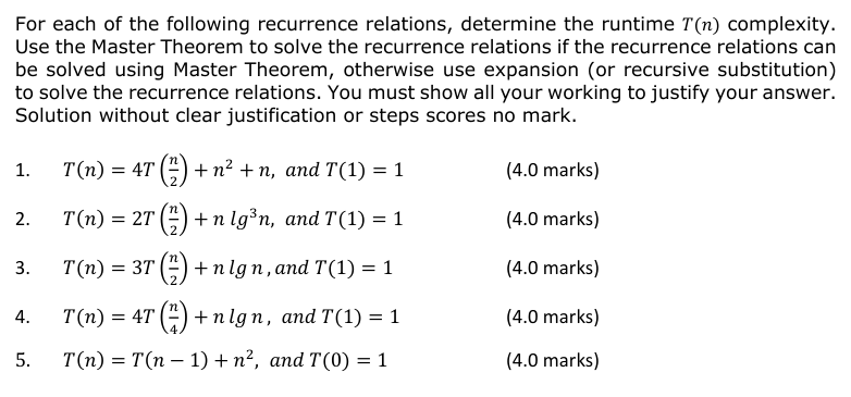 Solved For each of the following recurrence relations, | Chegg.com