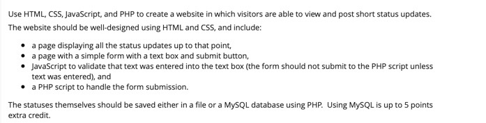 Solved Use Html Css Javascript And Php To Create A