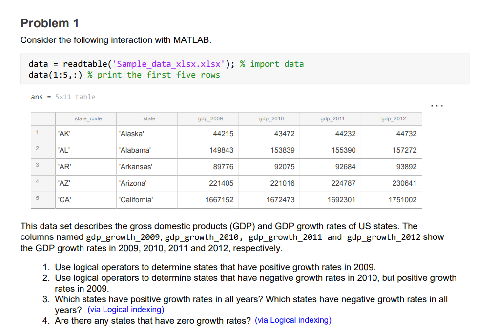 Solved data = readtable('Sample_data_xlsx.xlsx'); \% import | Chegg.com
