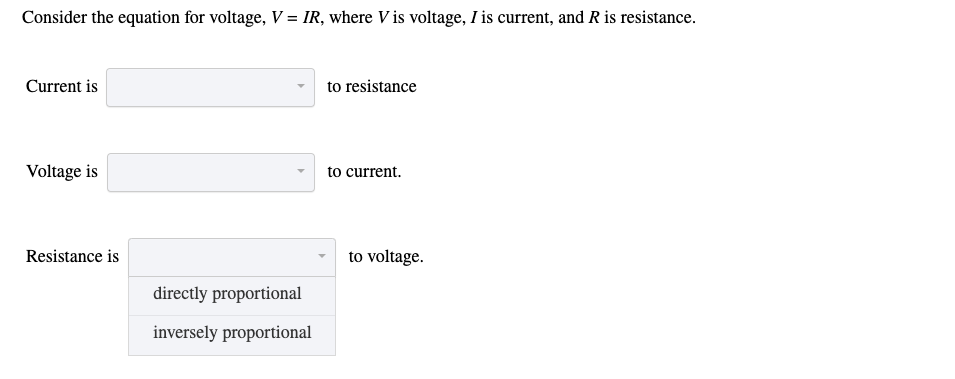 Solved Consider the equation for voltage, V = IR, where V is | Chegg.com