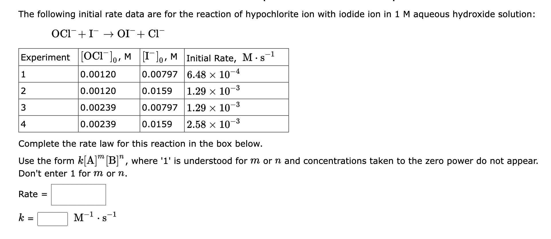 Solved The following initial rate data are for the reaction | Chegg.com