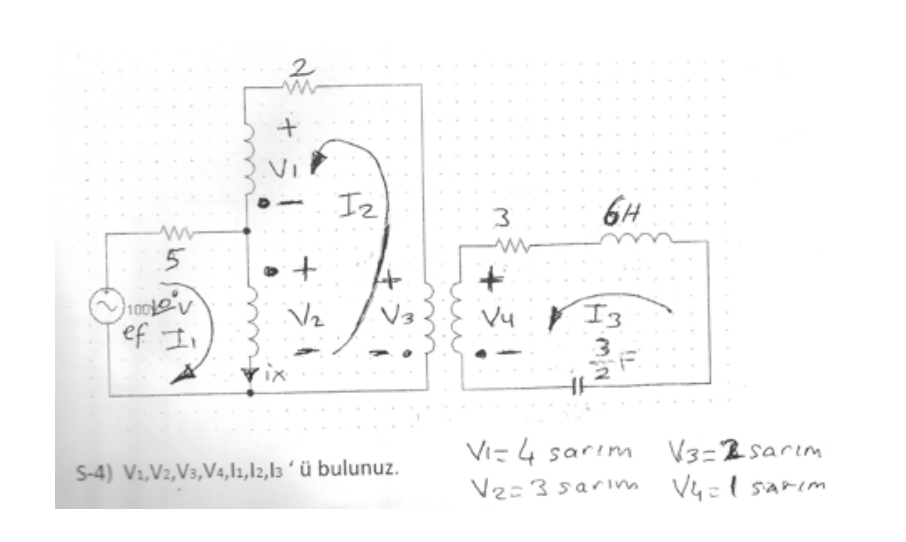 Solved Determine V1, V2, V3, V4, I1, I2, I3. (V1 = 4 turns, | Chegg.com