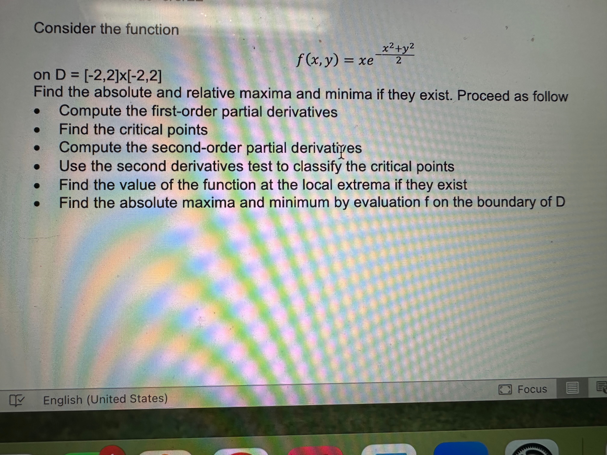 Solved Consider the function f(x,y)=xe−2x2+y2 on | Chegg.com