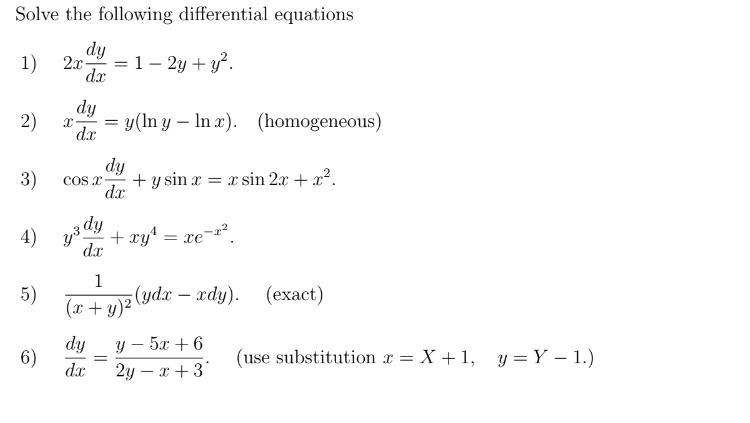 Solved Solve the following differential equations 1) | Chegg.com