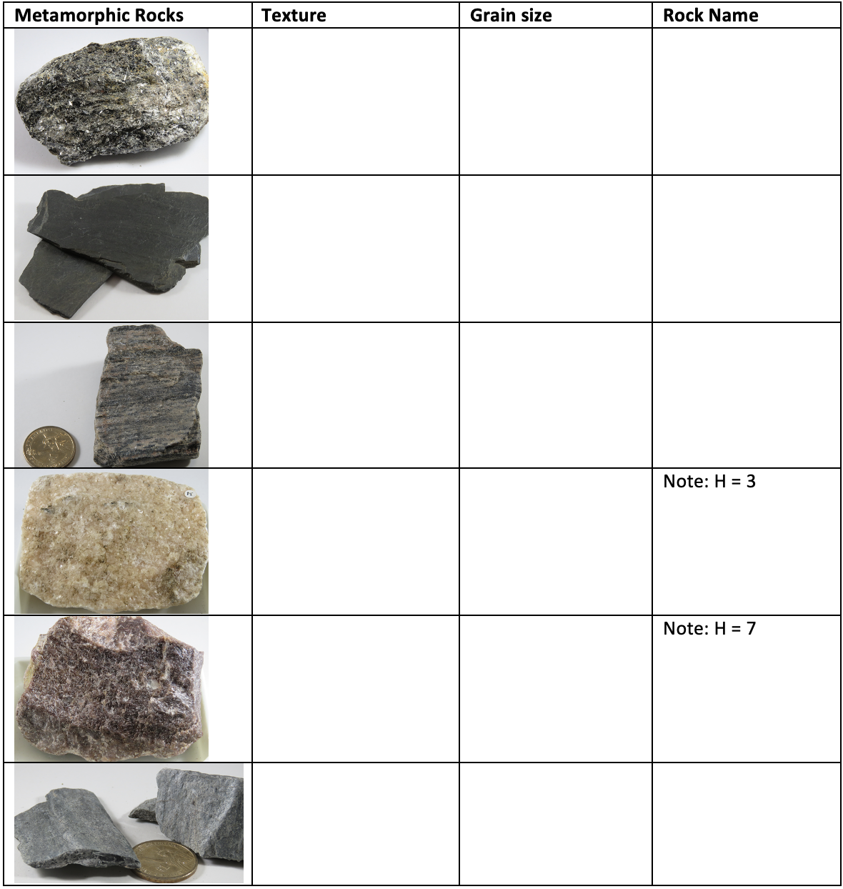 Solved \begin{tabular}{|l|l|l|l|} \hline Metamorphic Rocks & | Chegg.com