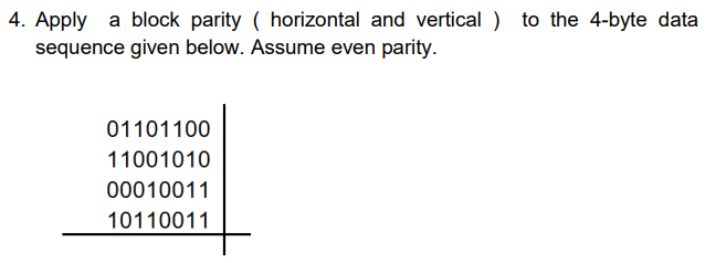 Solved 4. Apply a block parity ( horizontal and vertical) to | Chegg.com