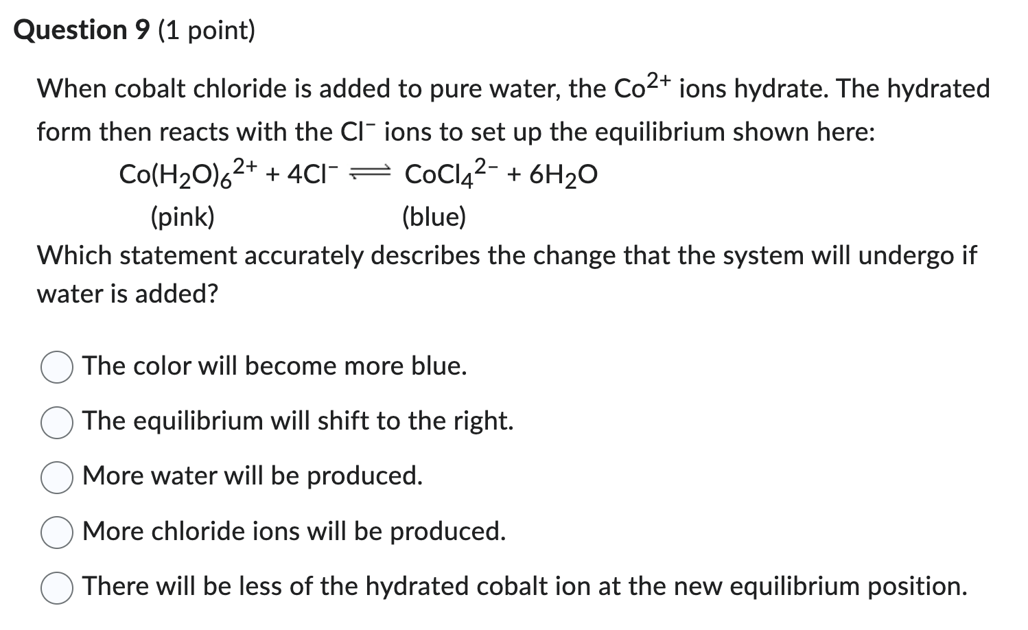 Solved When cobalt chloride is added to pure water, the Co2+ | Chegg.com