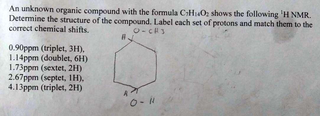 Solved An unknown organic compound with the formula C7H14O2 | Chegg.com