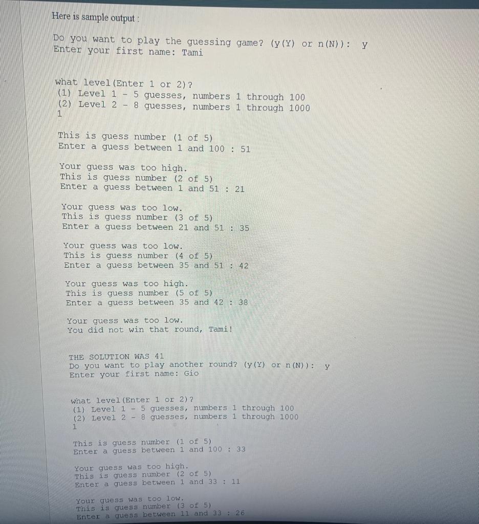 Solved COP 3014-program 5- game, number guess array | Chegg.com