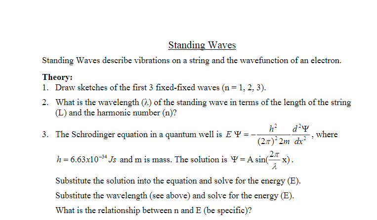 Solved Standing Waves Standing Waves describe vibrations on | Chegg.com