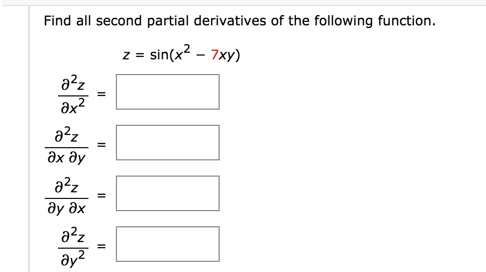 Solved Find all second partial derivatives of the following | Chegg.com