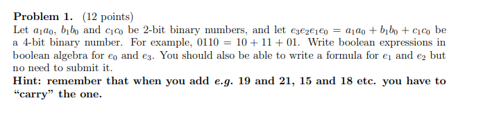 Solved Problem 1. (12 points) Let a1a0,b1b0 and c1c0 be | Chegg.com