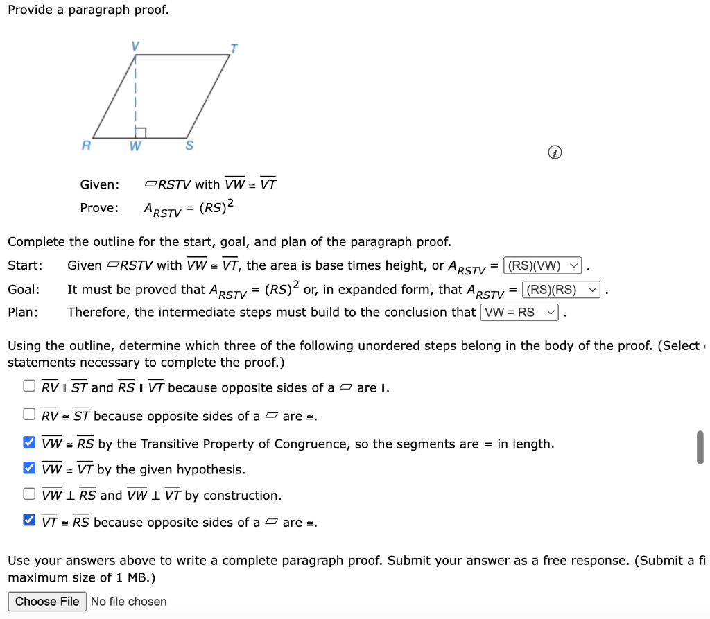 Solved Provide a paragraph proof. (i) Given: RSTV with | Chegg.com