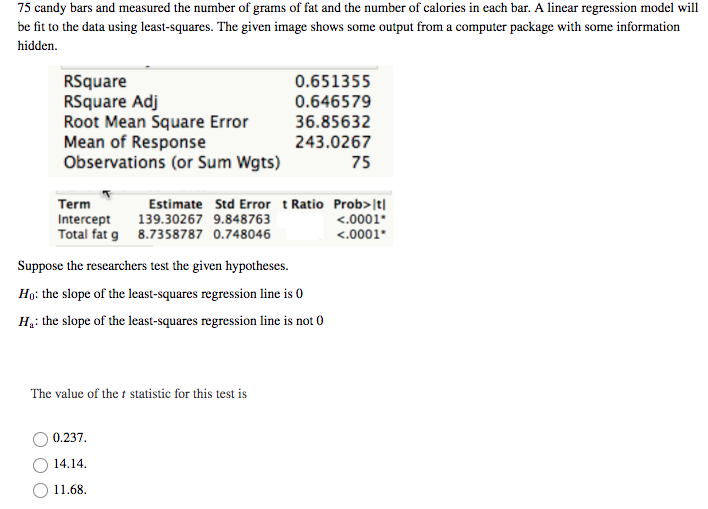 Solved 75 candy bars and measured the number of grams of fat | Chegg.com