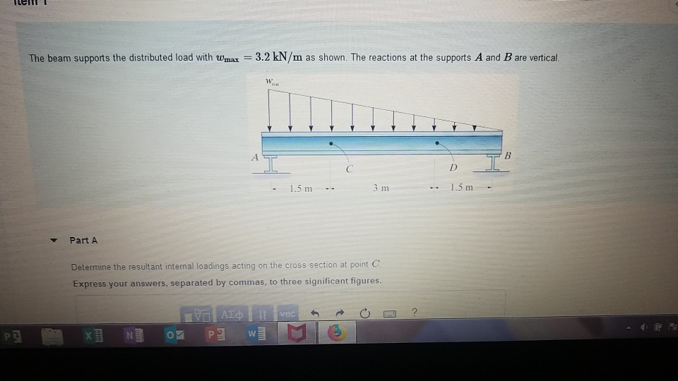 Answered: The beam supports the distributed load with wmax Answered: The beam supports the distributed load with wmax