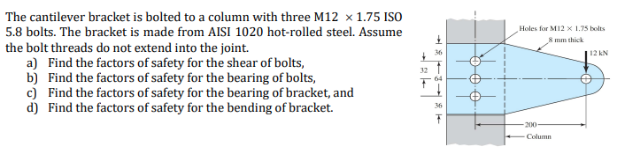 Solved Holes for M12 x 1.75 bolts 8 mm thick 12 KN The | Chegg.com