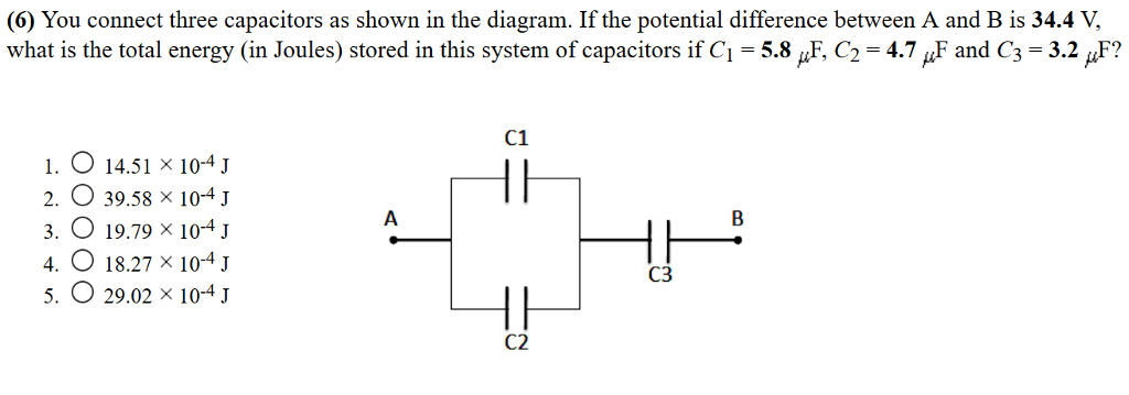 Solved (6) You connect three capacitors as shown in the | Chegg.com